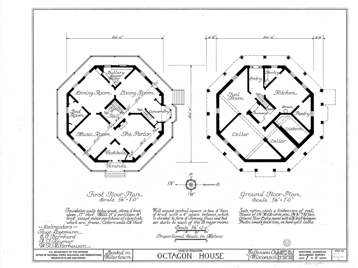 Authentic Victorian Octagon House Plans, 8 bedrooms, porches, printed ...