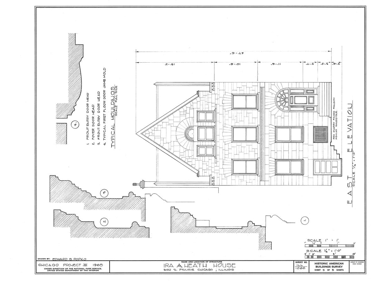 Romanesque style town house, architectural drawings, stone details, 4 ...