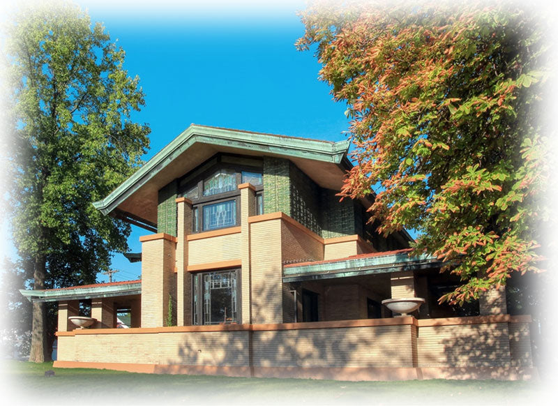 Frank Lloyd Wright's Dana House, Prairie Style home, detailed architec ...
