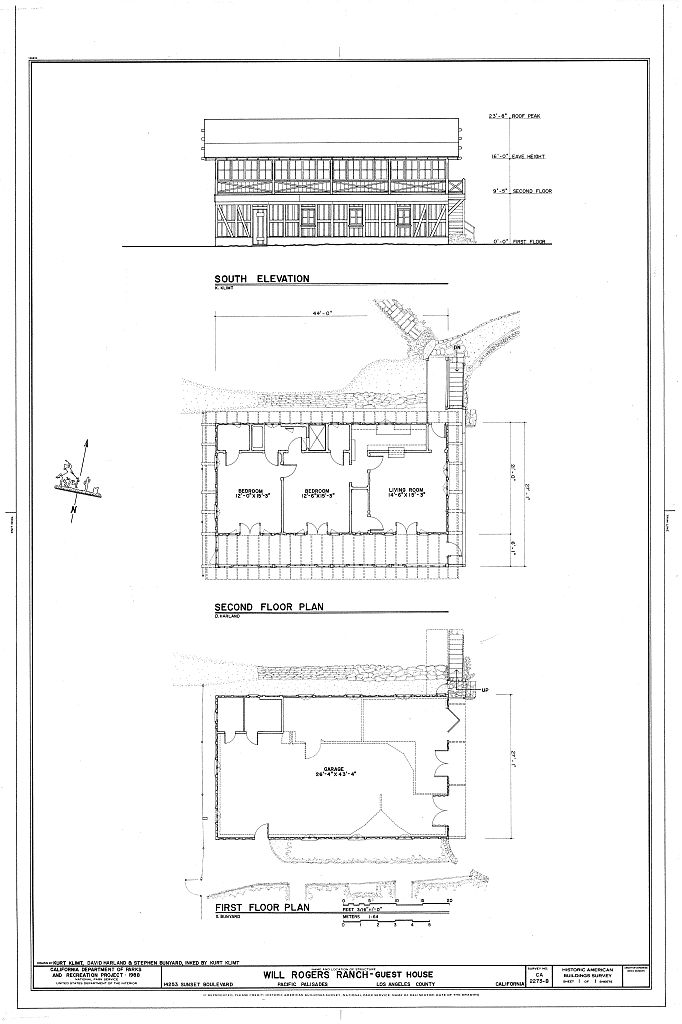 Will Rogers' Home, architectural plans, 2 houses connected patio ...
