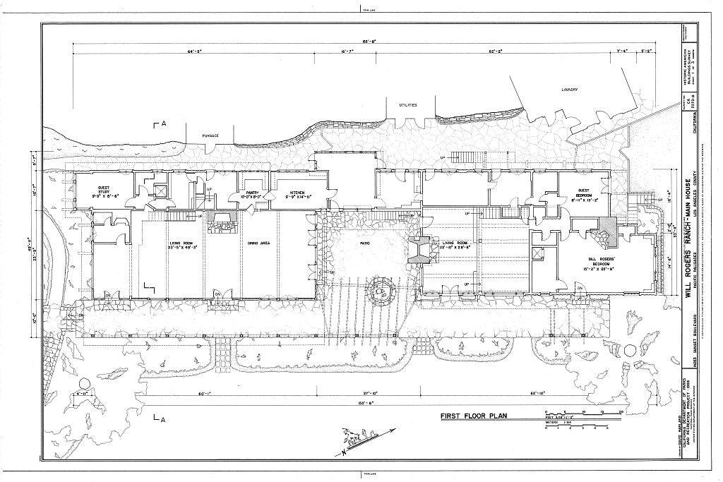 Will Rogers' Home, architectural plans, 2 houses connected patio ...