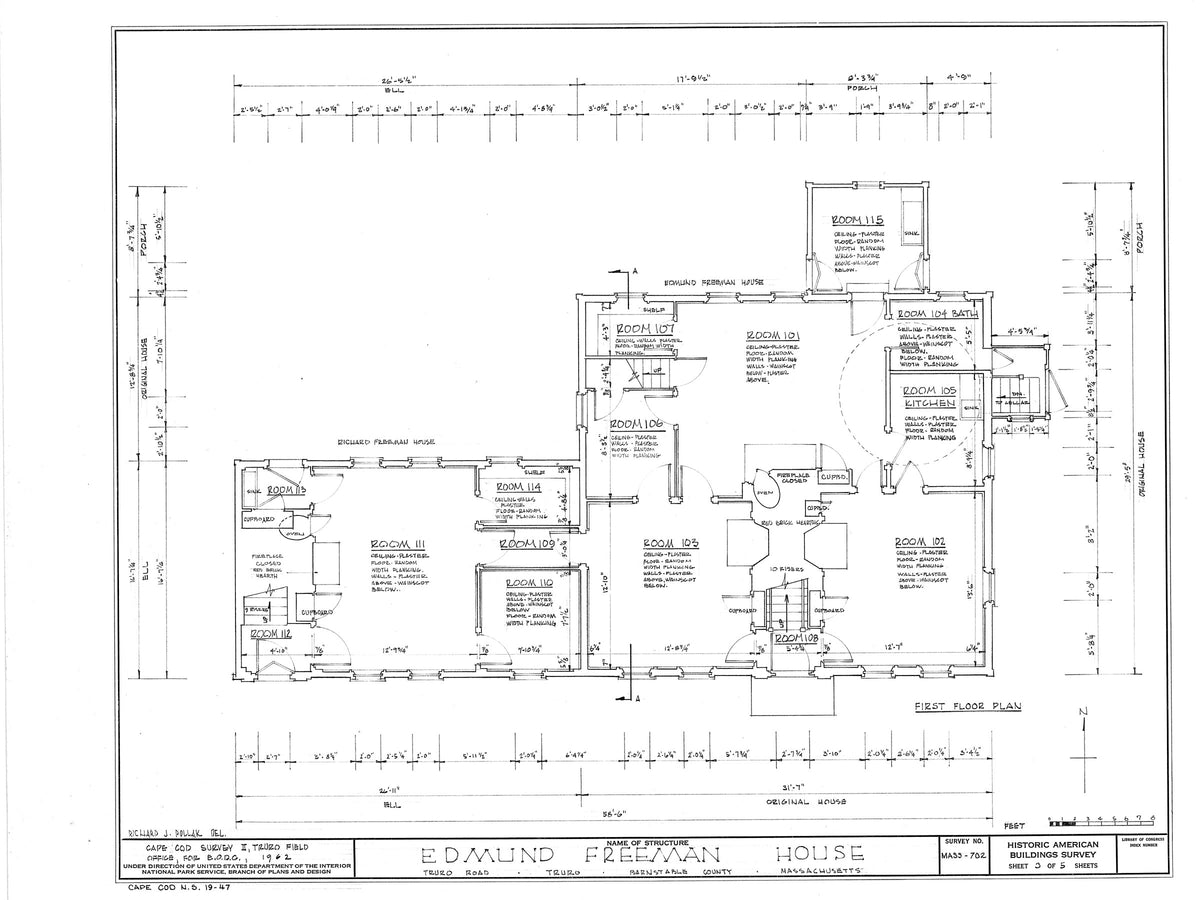 Cape Cod colonial house plan, 1 story w/ attic, side extension ...